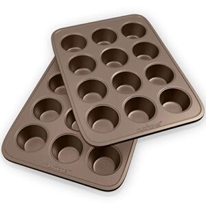 nutrichef non-stick carbon steel muffin pans - pair of cupcake cookie sheet pan style for baking, professional kitchen muffin bake pans, 2 pc. muffin pans w/ 12 cups cupcake baking tray -