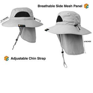 SUN CUBE Fishing Hat Sun Hat for Men, Women, Hiking Sun Hat with Neck Flap, Wide Brim, Chin Strap, Safari Summer Bucket Boonie Hat, UPF 50+ Outdoor Protection, Packable Breathable Mesh (Light Gray)