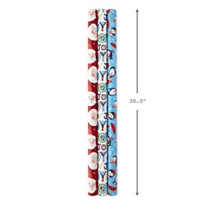 Hallmark Christmas Reversible Wrapping Paper, Kids (Pack of 3, 120 sq. ft. ttl) Santa, Joy, Penguins, Snowflakes, Polka Dots, Stripes