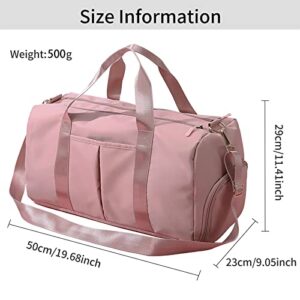 Suruid Sports Gym Bag Travel Duffel Bag for Women and Men Waterproof Weekender Overnight Tote Carry On Bag with Shoes Compartment & Wet Pocket Lightweight Adjustable Strap - Pink