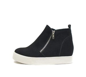 soda taylor hidden fahsion wedge sneaker shoes side zipper (8, black, numeric_8)