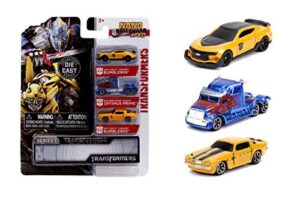 jada toys transformers nano hollywood rides 2016 chevy camaro bumblebee, western star 5700xe optimus prime and 1977 chevy camaro bumblebee, 1.75" die-cast vehicles,multi,31125