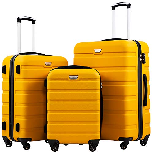 COOLIFE Luggage 3 Piece Set Suitcase Spinner Hardshell Lightweight TSA Lock 4 Piece Set (yellow)