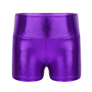 easyforever girls shiny metallic dance booty shorts gymnastics athletic yoga shorts ballet dance hot pants bottoms purple 6 years