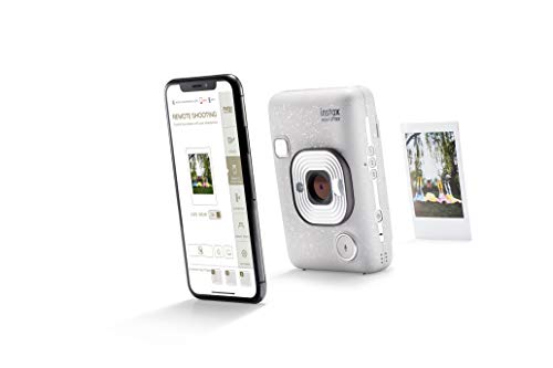 Fujifilm Instax Mini LiPlay Hybrid Instant Camera (Stone White) + Fujifilm Instax Instant Film (40 Shots) + 32GB mciroSDHC Memory Card + Camera/Video Case + Photo4Less Cleaning Cloth – Deluxe Bundle