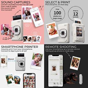 Fujifilm Instax Mini LiPlay Hybrid Instant Camera (Stone White) + Fujifilm Instax Instant Film (40 Shots) + 32GB mciroSDHC Memory Card + Camera/Video Case + Photo4Less Cleaning Cloth – Deluxe Bundle