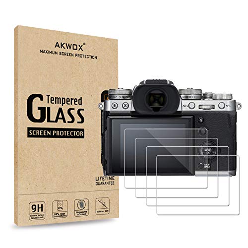 (Pack of 3) Tempered Glass Screen Protector for Fujifilm X-T3, AKWOX [0.3mm 2.5D High Definition 9H] Anti-Scratch Optical LCD Premium Protective Cover