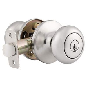 probrico entry door knob, entrance door knobs door lock set (1 pack) (keyed alike, combo pack),stainless steel door handle for interior/exterior/office/front door use,satin nickel finish