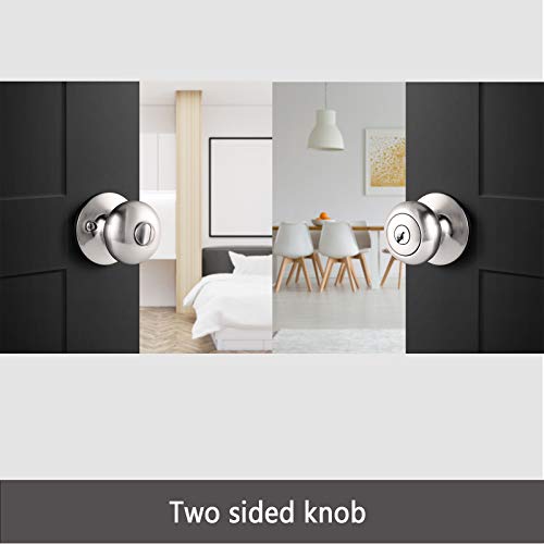 Probrico Entry Door Knob, Entrance Door Knobs Door Lock Set (1 Pack) (Keyed Alike, Combo Pack),Stainless Steel Door Handle for Interior/Exterior/Office/Front Door Use,Satin Nickel Finish