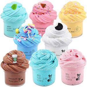 8 pack butter slime kit, with mint, watermelon, candy, coffee and lemon slime, stretchy and non-sticky, stress relief toys for girl boys