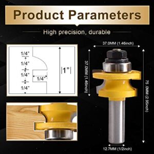 KATUR Round Over Cove Raised Panel Cabinet Door Rail and Stile Router Bits 3Pcs 1/2 Inch Shank Rail and Stile Ogee Blade Cutter Panel Cabinet Router Bits Set Wood Groove Tongue Milling Tool