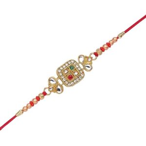 rakhi bracelet or thread for brother for raksha bandhan handmade colourful silk thread and beads design rakhi rakshabandhan bracelet with resin & glass stones in kundan desi