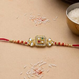 Rakhi Bracelet or Thread for Brother for Raksha Bandhan Handmade Colourful Silk Thread and Beads Design Rakhi Rakshabandhan Bracelet with Resin & Glass Stones in Kundan Desi