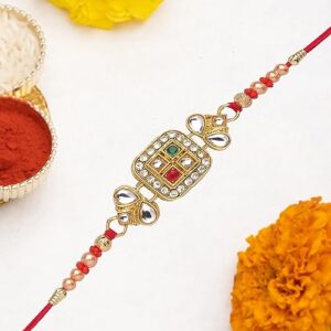 Rakhi Bracelet or Thread for Brother for Raksha Bandhan Handmade Colourful Silk Thread and Beads Design Rakhi Rakshabandhan Bracelet with Resin & Glass Stones in Kundan Desi