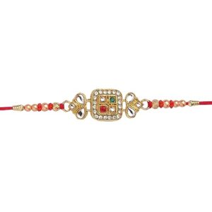 Rakhi Bracelet or Thread for Brother for Raksha Bandhan Handmade Colourful Silk Thread and Beads Design Rakhi Rakshabandhan Bracelet with Resin & Glass Stones in Kundan Desi