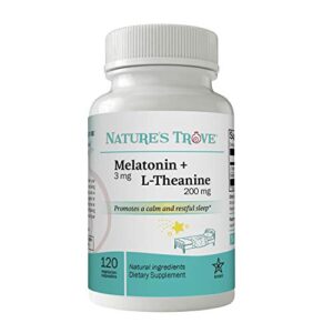 nature's trove melatonin 3mg + l theanine 200mg – calm and relaxation – 120 kosher vegetarian capsules