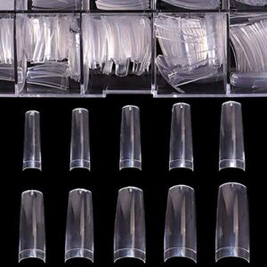 clear acrylic french nail tip btartbox 500pcs half cover fake/false nail with case for dip powder nail salons and diy nail art, 10 sizes