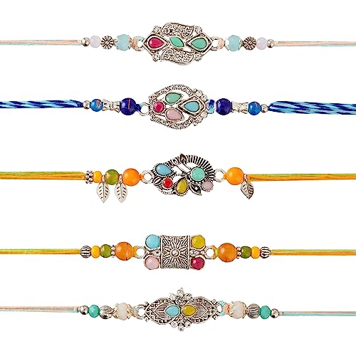 Eximious India Set of 5 Rakhi For Brother With Card Metal Pendant For Raksha Bandhan Designer Rakhi Thread for Bhaiya (Set of 5-1)