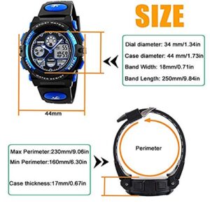 Dayllon Boys Digital Watch Outdoor Sports 50M Waterproof Electronic Watches Alarm Clock 12/24 H Stopwatch Calendar Wristwatch - Black Blue