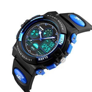 Dayllon Boys Digital Watch Outdoor Sports 50M Waterproof Electronic Watches Alarm Clock 12/24 H Stopwatch Calendar Wristwatch - Black Blue