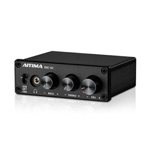 aiyima dac-a2 headphone amplifier dac with bass treble controls pc-usb/optical/coaxial inputs, rca/3.5mm headphone ouput digital to analog desktop audio converter 5v 24bit 192khz