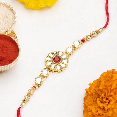 Kamla Sellers Raksha Bhandan Handmade Rakhi Bracelet With Stone Work Kundan Design Rakhi For Brother Bhaiya Celebration Hindu Festival of Rakshabandhan