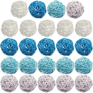 domestar 24pcs blue decorative balls for bowl centerpiece, 2 inch rattan balls wicker balls decorative twig orbs spheres bowl fillers vase fillers home wedding decor