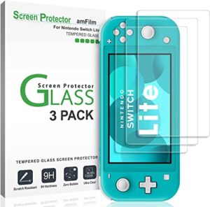 amfilm tempered screen protector for nintendo switch lite 2019, glass, 3 pack