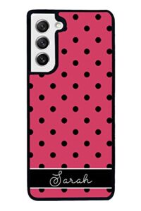 pink polka dot personalized black rubber phone case compatible with samsung galaxy s23 s23+ ultra s22 s22+ s21 s21fe s21+ s20fe s20+ s20 note 20 s10 s10+ s10e