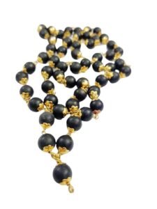 numeroastro natural & original shaligram stone round beads mala in copper capping (54+1 beads) (7-8 mm approx) (1 pc)