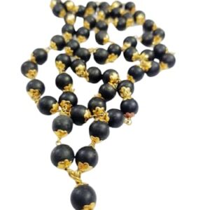 numeroastro Natural & Original Shaligram Stone Round Beads Mala In Copper Capping (54+1 Beads) (7-8 MM Approx) (1 Pc)