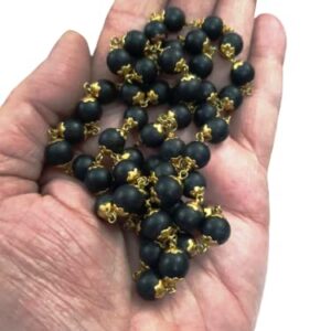 numeroastro Natural & Original Shaligram Stone Round Beads Mala In Copper Capping (54+1 Beads) (7-8 MM Approx) (1 Pc)