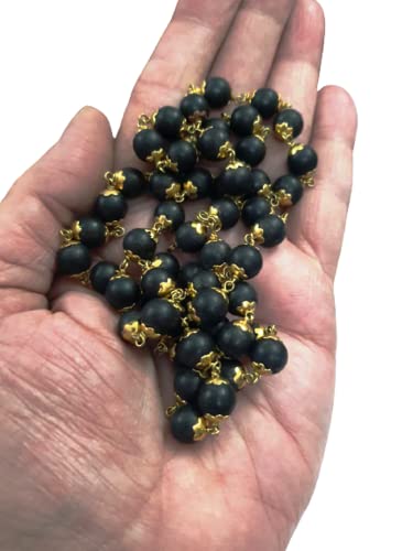 numeroastro Natural & Original Shaligram Stone Round Beads Mala In Copper Capping (54+1 Beads) (7-8 MM Approx) (1 Pc)