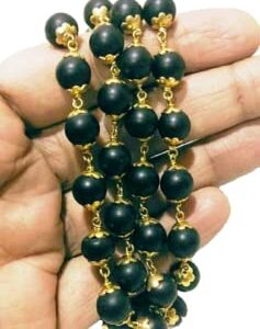 numeroastro Natural & Original Shaligram Stone Round Beads Mala In Copper Capping (54+1 Beads) (7-8 MM Approx) (1 Pc)