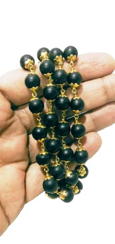 numeroastro Natural & Original Shaligram Stone Round Beads Mala In Copper Capping (54+1 Beads) (7-8 MM Approx) (1 Pc)