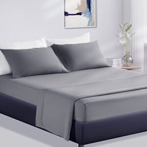 SLEEP ZONE Super Soft Cooling Queen Bed Sheets Set 4 Piece - Easy Care Fitted Flat Sheet & Pillowcase Sets - Wrinkle Free, Fade Resistant, Deep Pocket 16" (Gray, Queen)