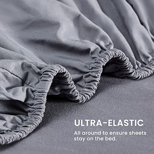 SLEEP ZONE Super Soft Cooling Queen Bed Sheets Set 4 Piece - Easy Care Fitted Flat Sheet & Pillowcase Sets - Wrinkle Free, Fade Resistant, Deep Pocket 16" (Gray, Queen)