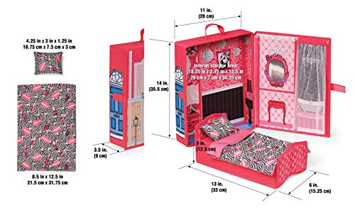 Badger Basket Home & Go Dollhouse Playset Travel & Storage Case with Pop-up Bed for 12 inch Fashion Dolls