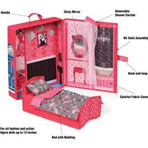 Badger Basket Home & Go Dollhouse Playset Travel & Storage Case with Pop-up Bed for 12 inch Fashion Dolls