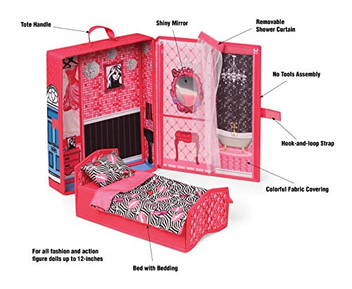 Badger Basket Home & Go Dollhouse Playset Travel & Storage Case with Pop-up Bed for 12 inch Fashion Dolls