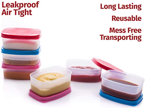 Reusable Airtight Food Containers pk. of 6-3 oz. for Snacks, Baby/Toddler Food/Puree, Condiments, Picnics Food Prep, Lunch, Plastic Food Storage Containers–Dishwasher, Microwave, Freezer Safe BPA free