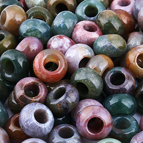 SUNYIK Natural Indian Agate European Bead for Charm Bracelet, Wholesale Loose Gemstone Big Hole (6mm) Beads for Jewelry Making, 14x8mm, Pack of 30