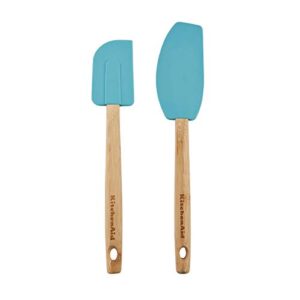 kitchenaid classic bamboo spatula set, set of 2, aqua sky