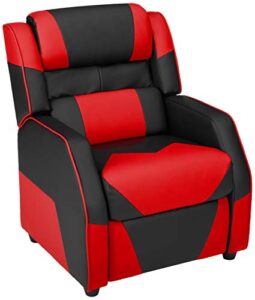 amazon basics kids/youth gaming recliner with headrest and back pillow, ages 3+, black/red