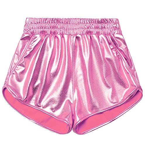 Girls Metallic Shorts Shiny Sparkly Dance Hot Pants Pink Spandex Outfits 10 11