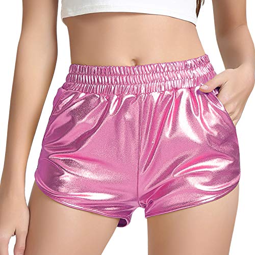 Girls Metallic Shorts Shiny Sparkly Dance Hot Pants Pink Spandex Outfits 10 11