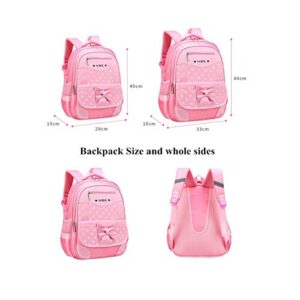 VIDOSCLA School Bags for Girls,2Pcs Bowknot Students Backpack,Elementary Princess Bookbag Sets for School