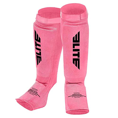 Muay Thai MMA Kickboxing shin Guards, Elite Sports Instep Guard Protective Leg shin Kick Pads for Kids and Adults (S-M, Pink)