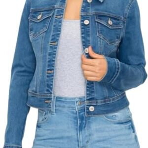 Wax Women's Basic Button Down Denim Jean Jacket, Medium Denim, Medium