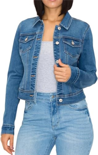 Wax Women's Basic Button Down Denim Jean Jacket, Medium Denim, Medium